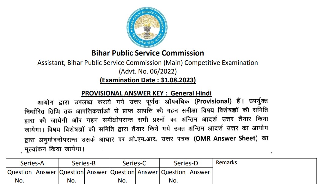 BPSC Assistant Main Exam 2022 Answer Key Released At bpsc.bih.nic.in ... BPSC Assistant Main Exam 2022 Answer Key Released At bpsc.bih.nic.in ...